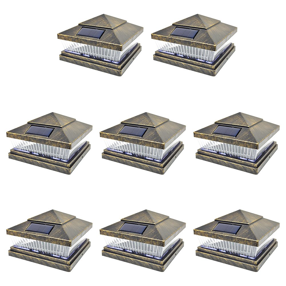 iGlow 8 Pack Vintage Bronze Garden 6 x 6 Solar SMD LED Post Deck Cap Square Fence Light Landscape PVC Vinyl Wood Bronze