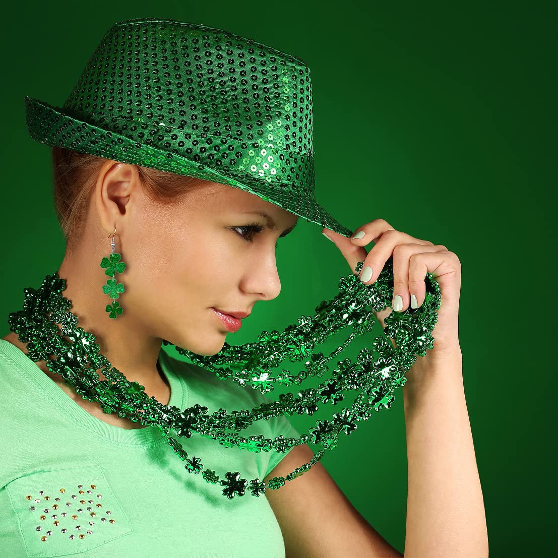 St Patrick's Day Earrings for Women,Irish Shamrock Dangle Earrings Green 4 Leaf Clover Hat Horseshoe Drop Earrings Good Luck St Patrick Jewelry