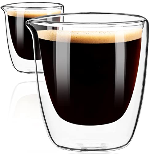 PARACITY Espresso Cups Set of 2, Double Walled Espresso Shot Glass with Spout, High Borosilicate Glass Expresso Coffee Cup, Anti-Scald Expresso Shots Cup, Clear Glass Espresso Accessories 2.7 OZ
