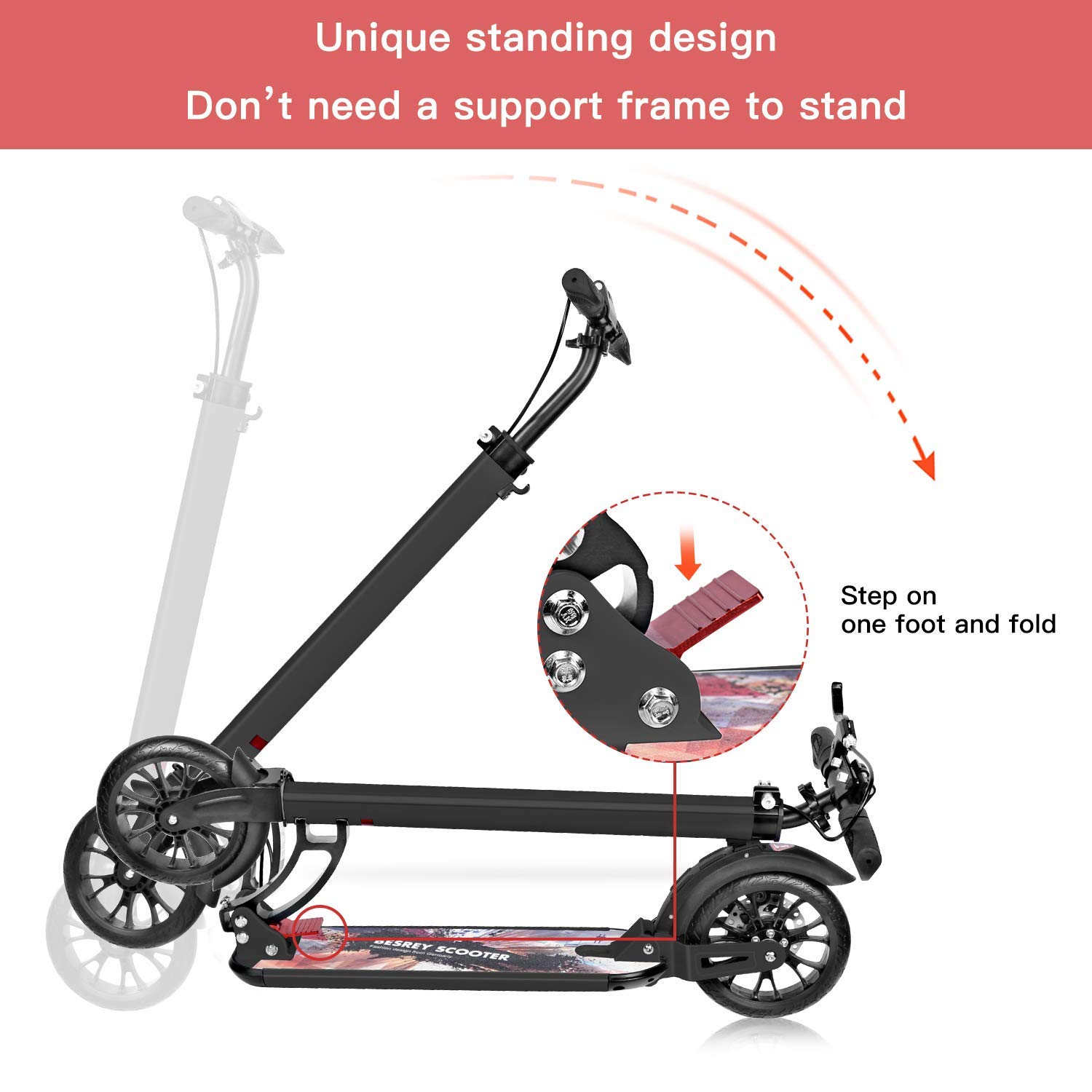 besrey Kick Scooter for Adults for 8 Years and Up - 2 Wheel Folding Scooter with Shoulder Strap for Kids Teens - Lightweight, Aluminum Frame, Adjustable Handlebars, Scooters for Riders Up to 220 lbs