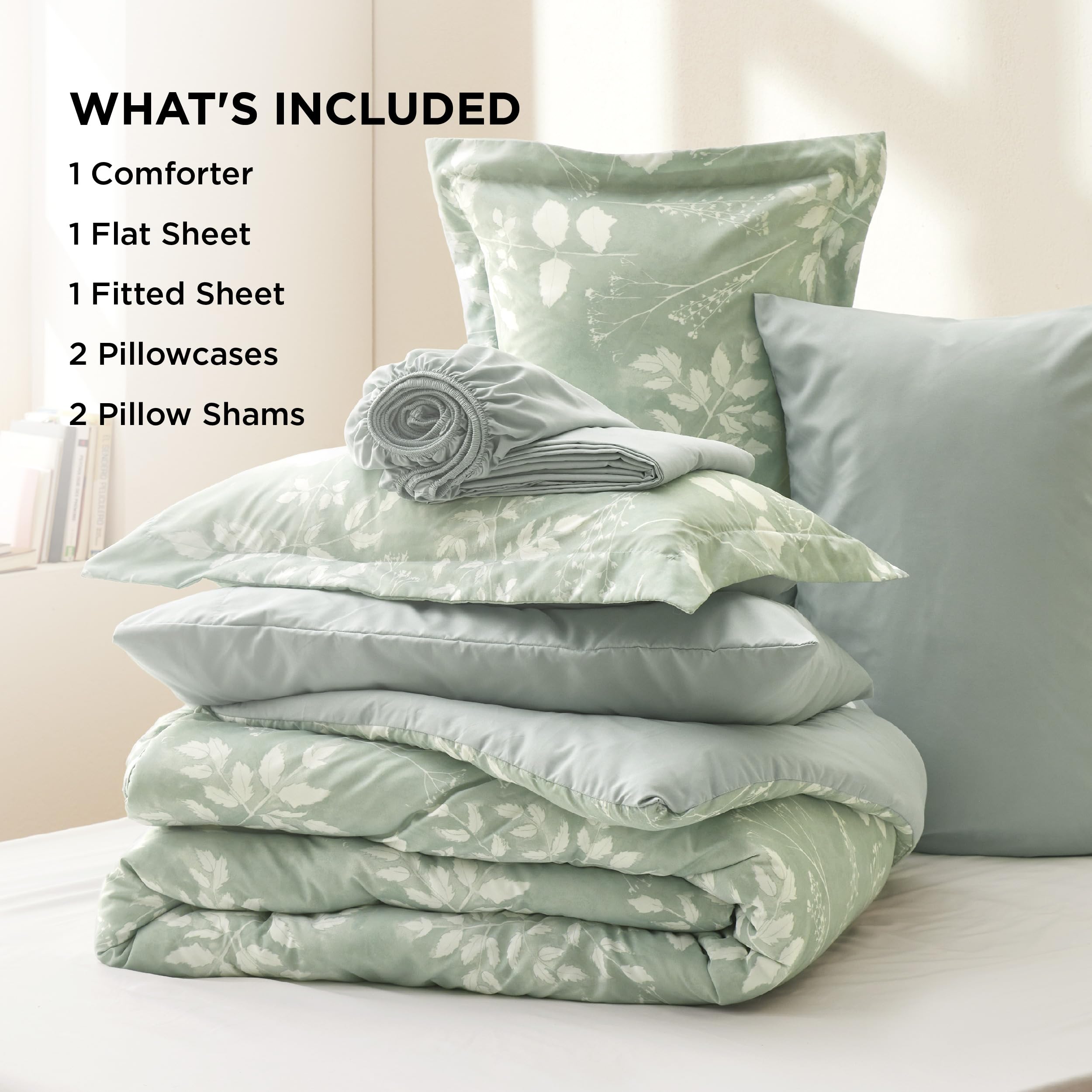 Bedsure Full Comforter Set 7 Pieces - Sage Green Quatrefoil Comforters Full Size, Lightweight Bedding Sets for All Season, Bed in a Bag with Comforters, Sheets, Pillowcases & Shams