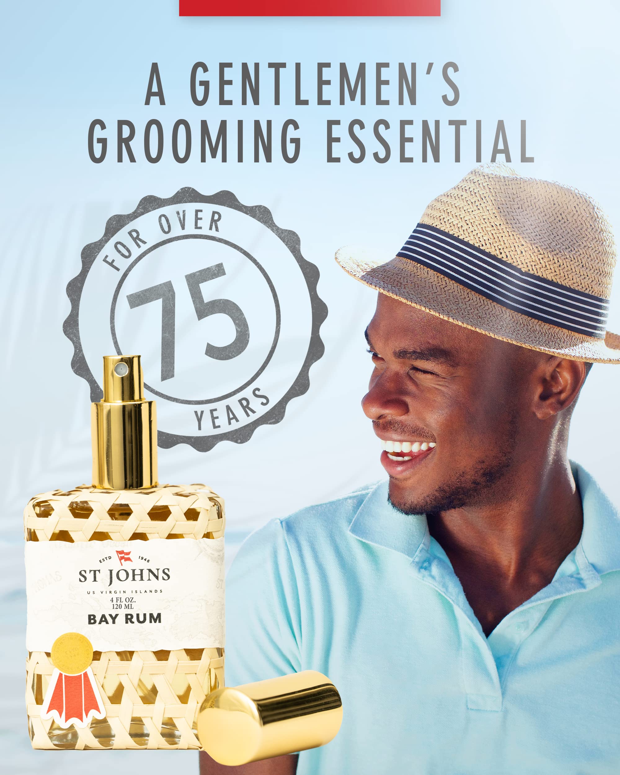 St. John Bay Rum Aftershave and Cologne | Made with Bay Leaves from The Virgin Islands | Bay Leaf After Shave Fragrance for Men | (4 oz)