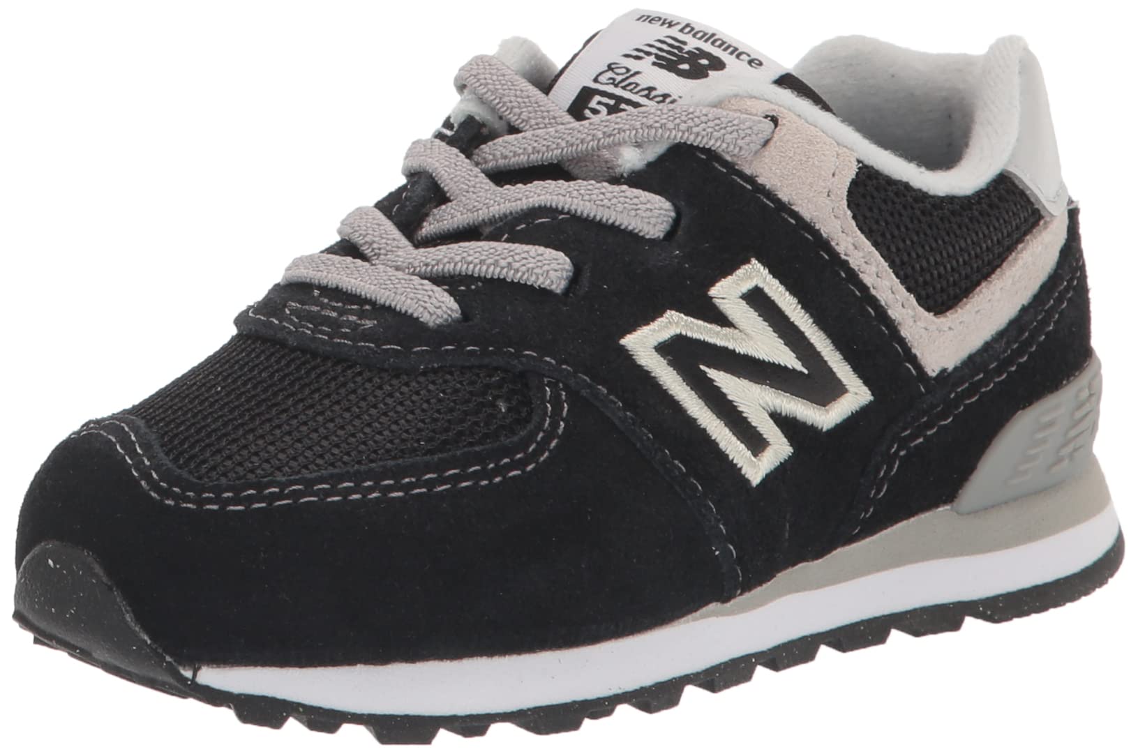 New Balance Kids 574 Core Bungee Sneaker, Black/White, 9 US Unisex Toddler