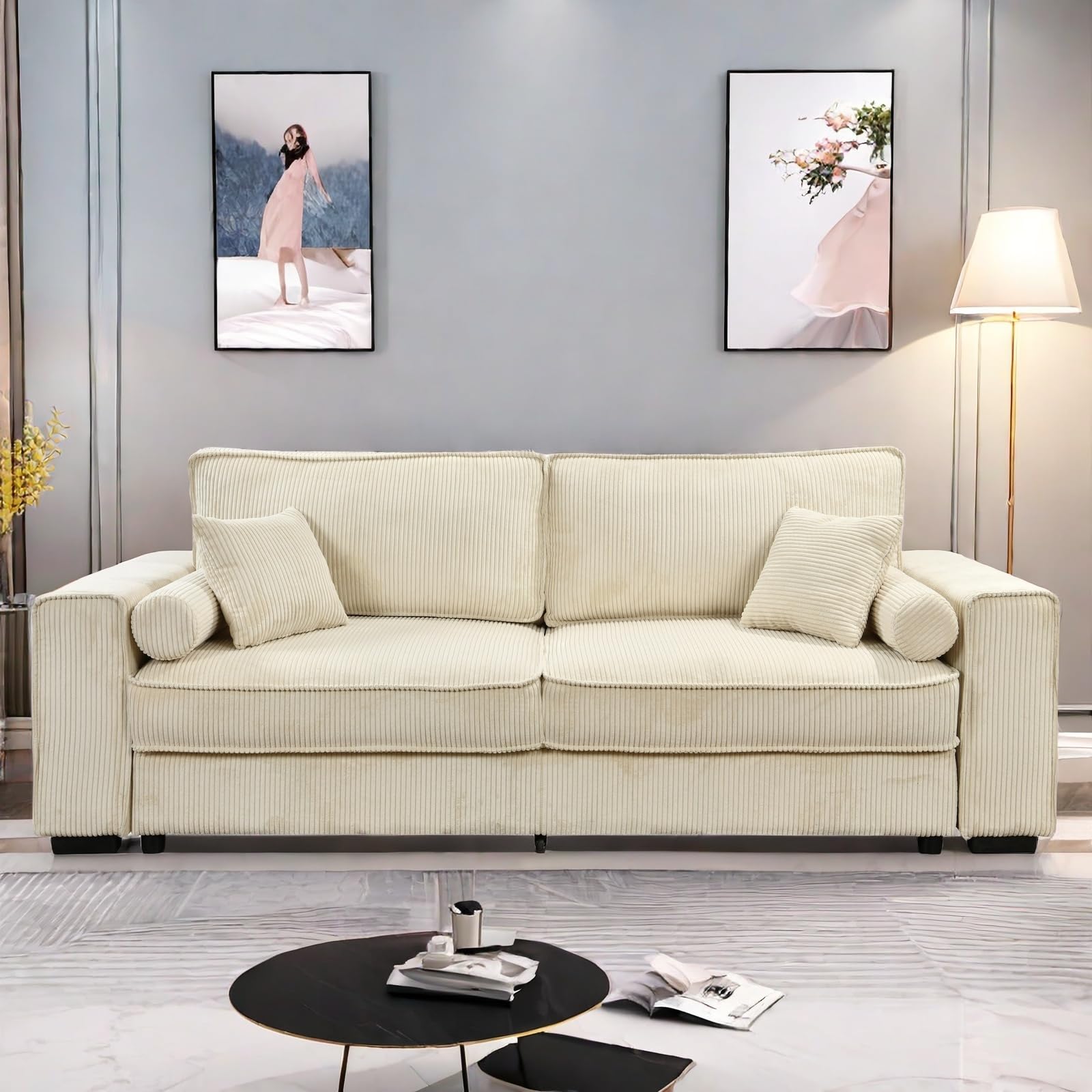 ChicFurnit Sofa Bed,3 in 1 Convertible Sleeper Loveseat with Pull Out Bed,78'' Upholstered Reclining Futon Couch Bed with Adjustable Backrest and Square Arms for Living Room,Bedroom,Beige