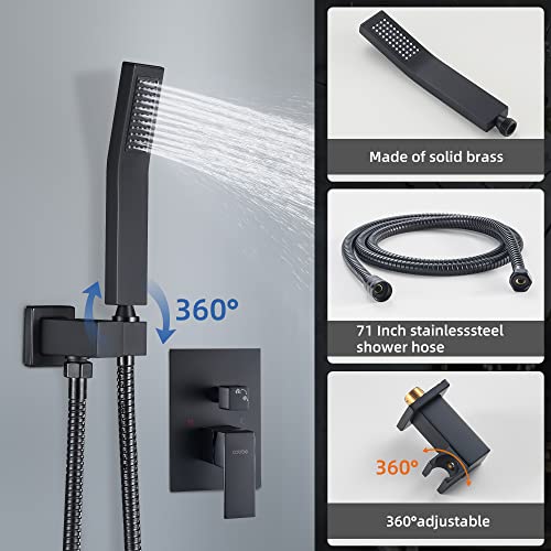 Cobbe 12 Inch Shower System, Black Shower Faucets Sets Complete with Valve High Pressure Rain Shower Head, Bathroom Mixer Shower Set Wall Mounted Matte Black (Faucet Rough-in Valve Body and Trim)