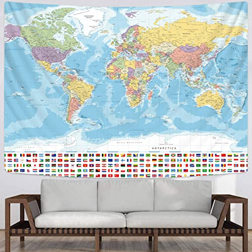 KYKU Small World Map Tapestry World Tapestries Globe Map Tapestry Flags Travel Classroom Decor Earth Decorations Party (51.2 x 59.1)