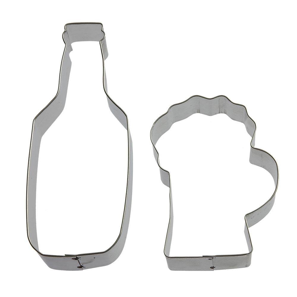 Bottoms Up Cookie Cutter 2 Pc Set β Beer Bottle and Beer Mug Cookie Cutters Hand Made in the USA from Tin Plated Steel