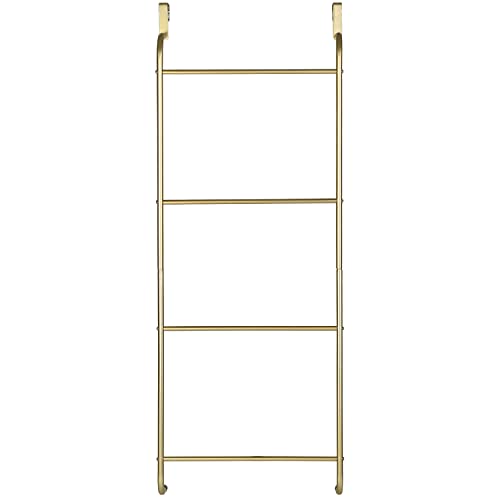MyGift Over-The-Door Towel Rack with 4 Rungs, Brass-Tone Metal Ladder Bathroom Towel Hanging Storage Drying Rack