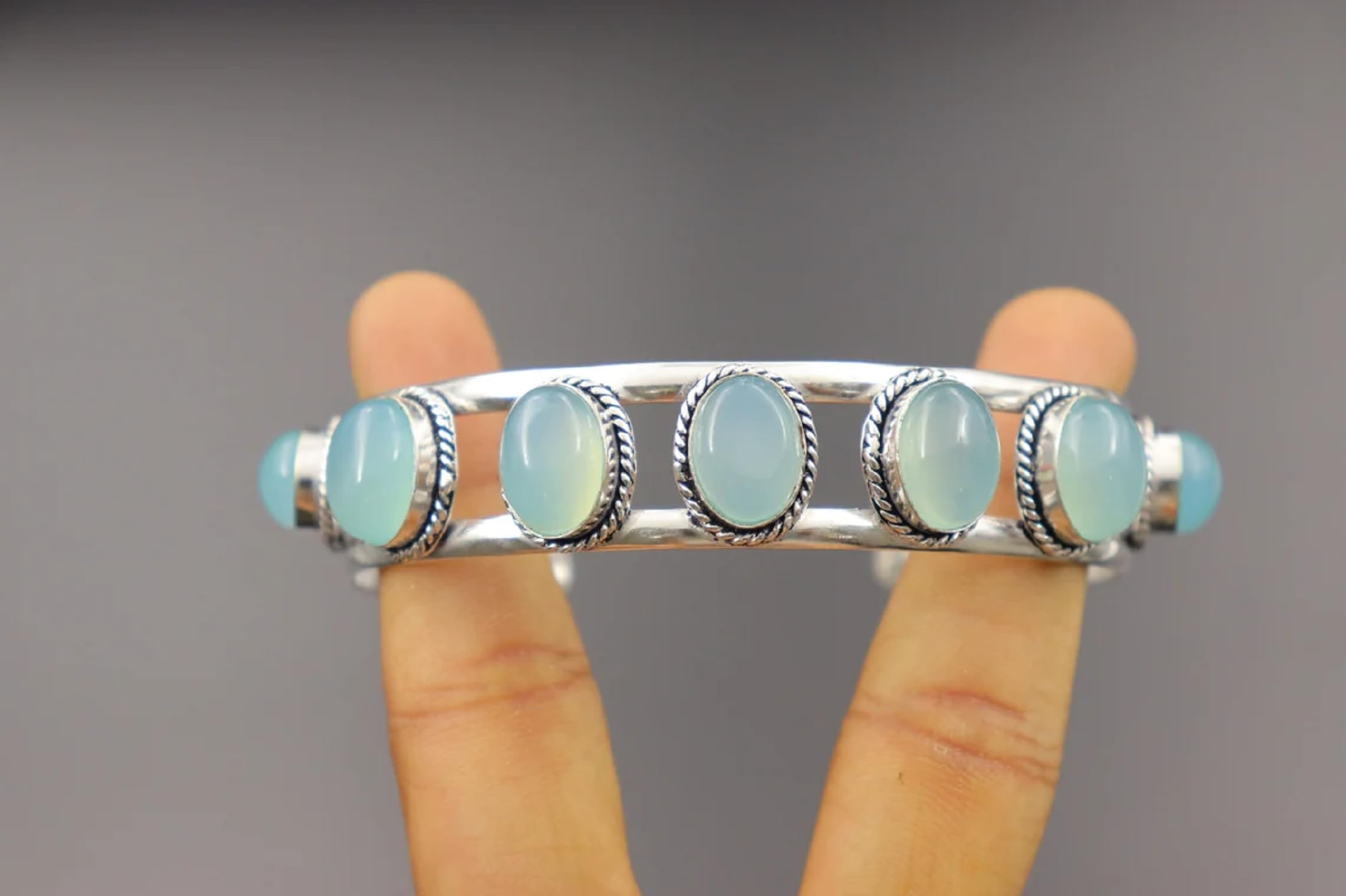 Aqua Chalcedony bangle, cuff bangle, 925 sterling silver bangle, Wedding Jewelry, Many Stone Jewelry, Attractive Bangle, Gift For Her/Him, Charm Bangle, Tennis Bracelet, boho style, Unique Jewelry
