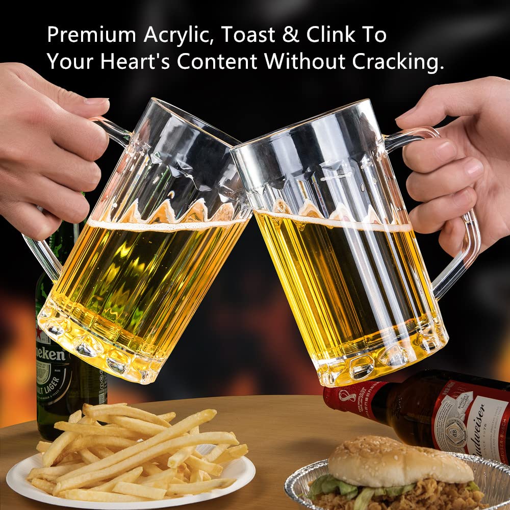 Beer Mug, Plastic Beer Mug with Handle, Clear Beer Drinking Cups for Restaurant Bar Home, Men Women, 16.91oz, Resuable, Unbreakable (1 Pack)