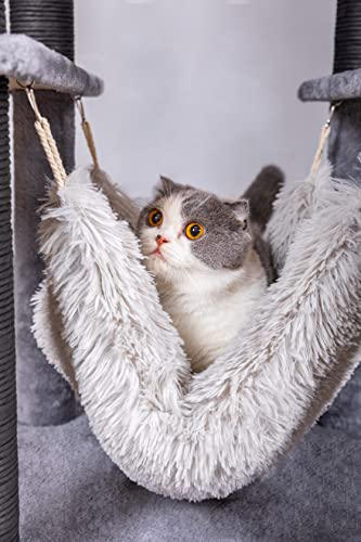 Catry Babylon Cat Tree - A Dynamic Complex Cat Tower with Cat Hammock, Scratching Post, and Playful Toys Invariably Trap Kitten to Stay Around This Easy Assembled Sturdy Cat Furniture, Classic Grey