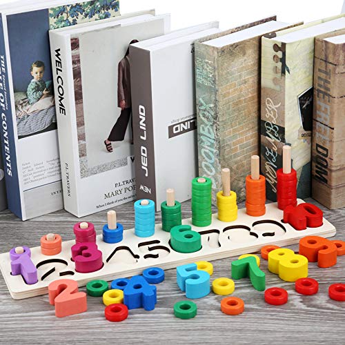 KangRuiZhe Montessori Materials Wood Math Blocks Shape Sorter Number and Stacking Learning Toys (Mathematics)