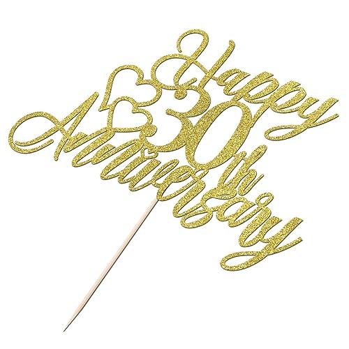 Crseniny 30th Anniversary Cake Topper,Company 30 Anniversary Party Decorations,30th Birthday, 30th Wedding Anniversary/Pearl Wedding Party Decoration supplies(30 Gold Glitter)