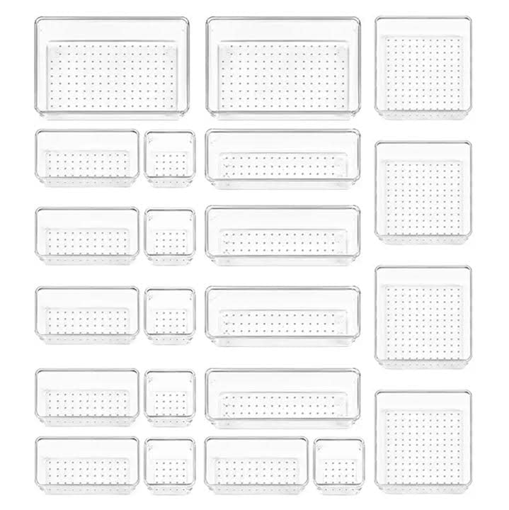 EDENHAUS 22-Piece Drawer Organizer Set – Perfect Storage Solution for Home, Kitchen, Office, and Bathroom – Clear Plastic Drawer Dividers for Easy Organization – Ideal for Keeping Cosmetics & Utensil