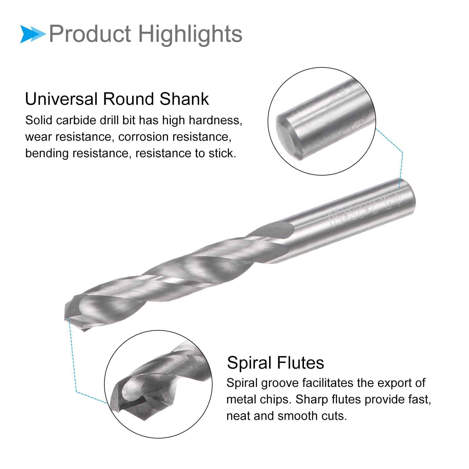 CoCud Solid Carbide Drill Bits, 5.2mm Diameter, YG6 (C2/K20) Tungsten Carbide Straight Shank Twist Drill Bits - (Applications: for Stainless Steel Alloy), 1-Piece