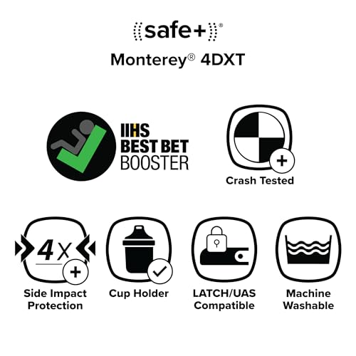Diono Monterey 4DXT Latch, 2-in-1 High Back Booster Car Seat with Expandable Height, Width, Advanced Side Impact Protection, 8 Years 1 Booster, Black