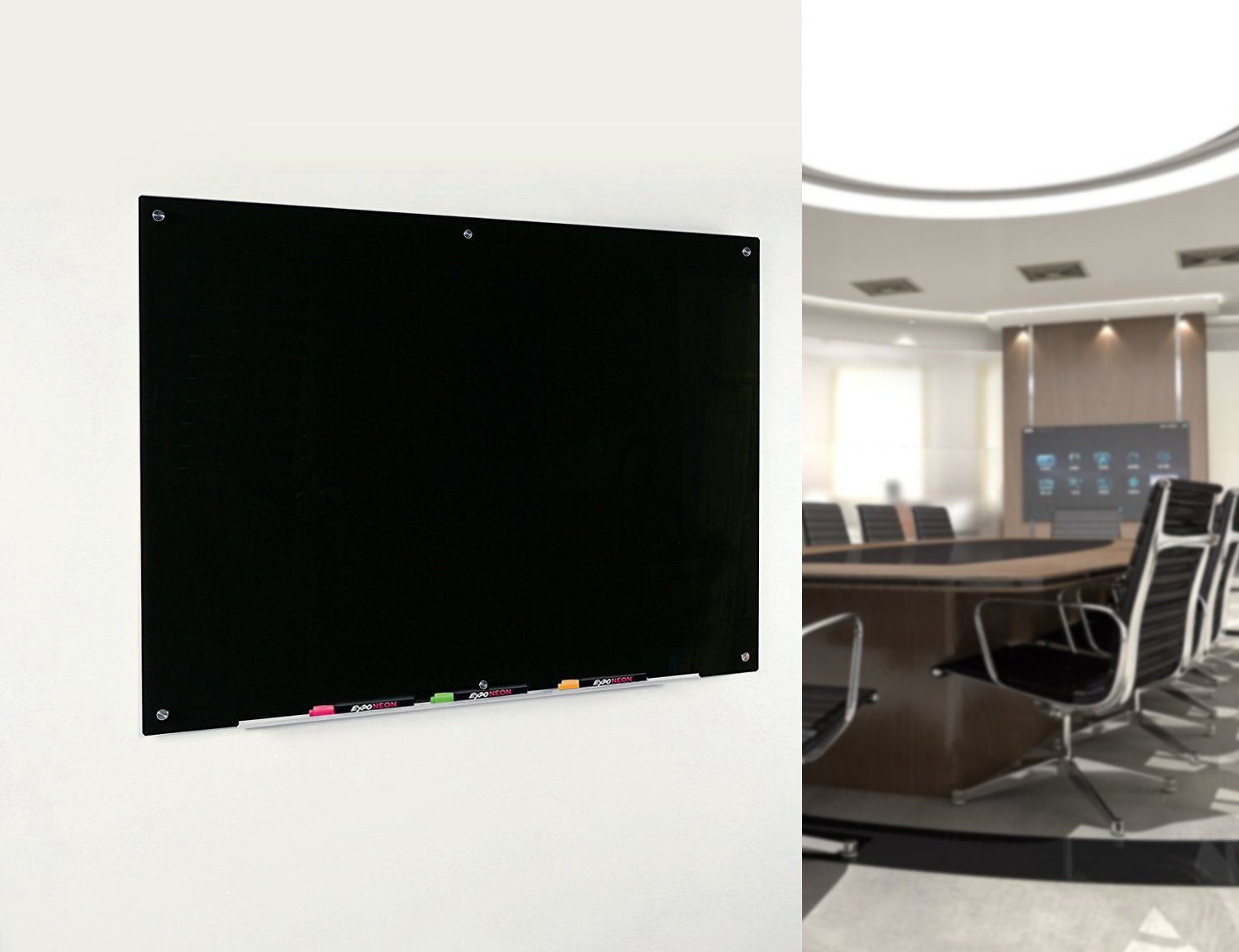 Audio-Visual Direct Magnetic Black Glass Dry-Erase Board Set - 35 1/2 x 47 1/4 Inches -