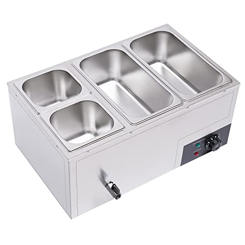 Leblett 110V Commercial Buffet Food Warmer,Large Capacity 4-Pan Stainless Steel 850W Electric Countertop Steam Table with Temperature Control for Catering and Restaurants Use