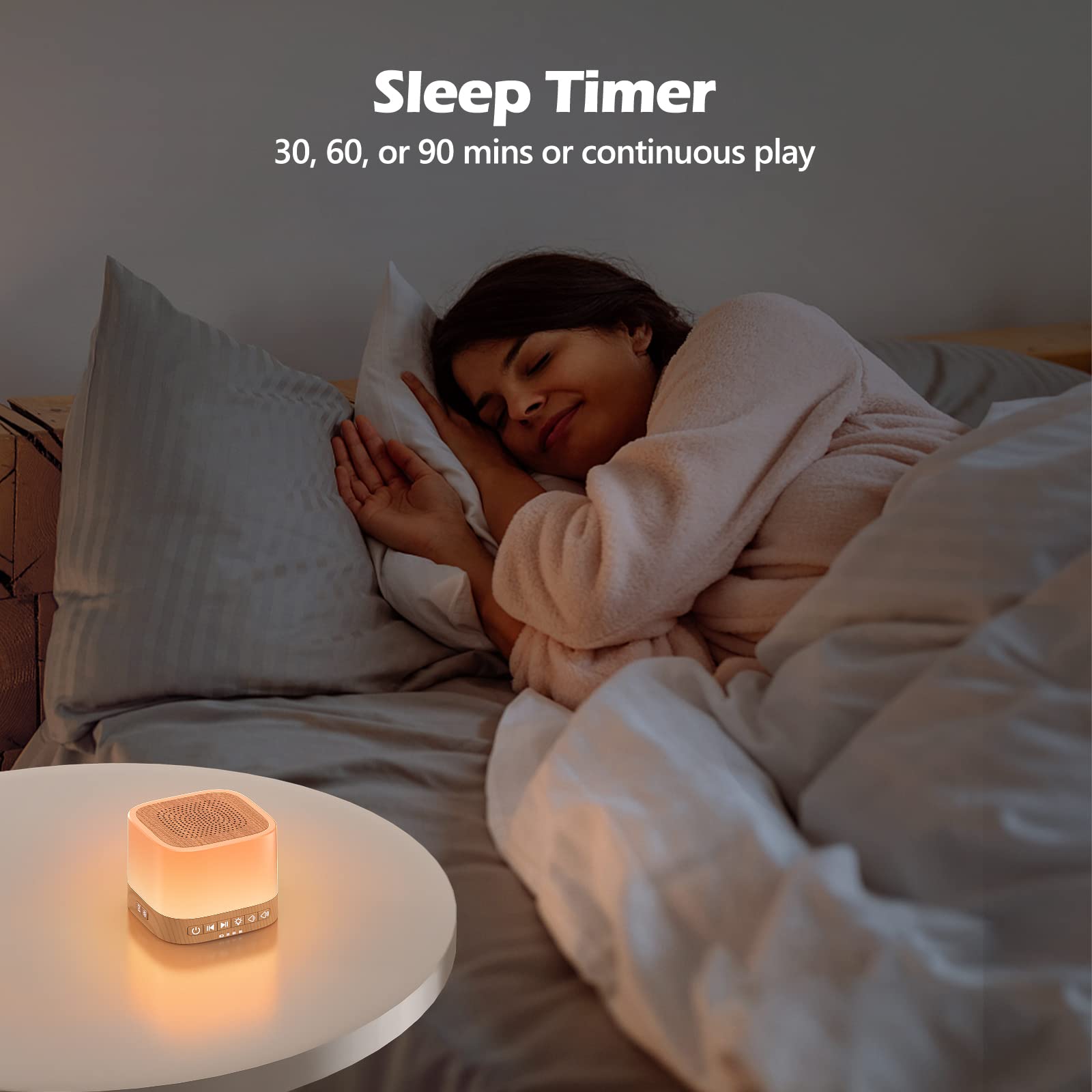 Buffbee Sound Machine with Night Light - White Noise Machine for Sleeping, 20 Soothing Sounds, 10-Color Adjustable Brightness, 32-Level Volume, Sleep Timer, Wood Grain