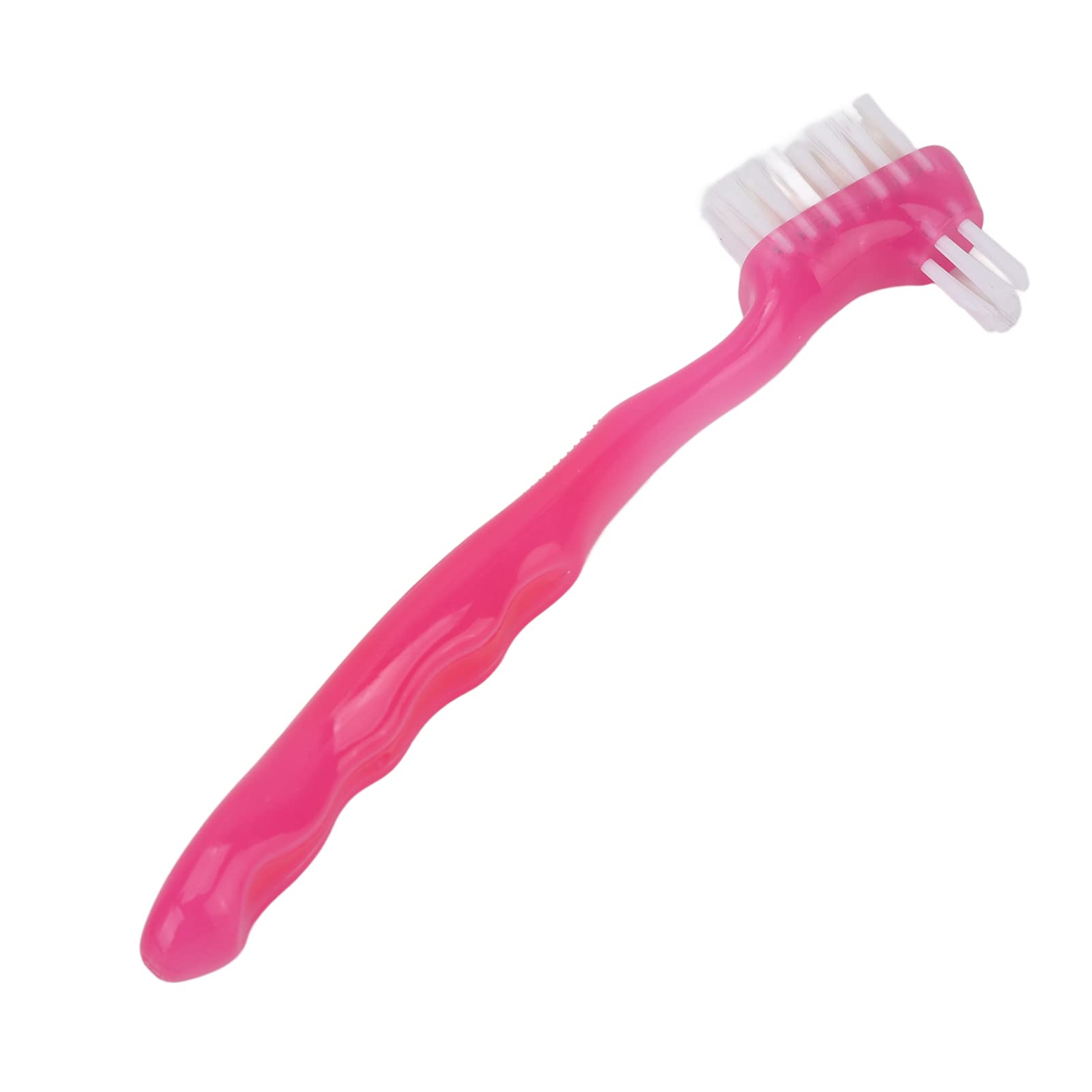 CHICIRIS Denture Toothbrush, Safe Ergonomic Plaque Removal Soft Hair False Teeth Brush Professional Double Sided for Home Travel (Pink)