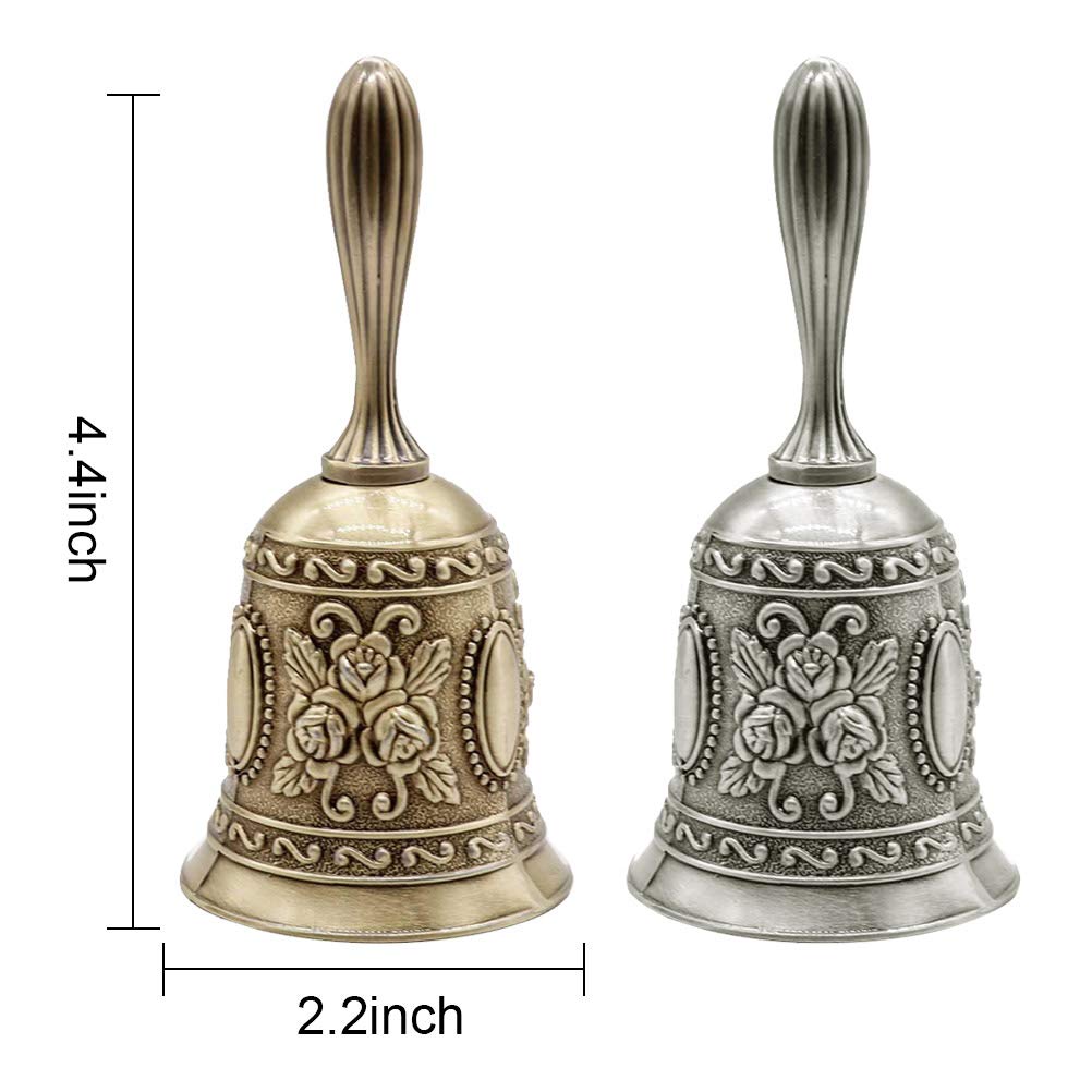Hand Bell, Uspacific Metal Held Dinner Bell Brass Jingle Call Bell for School Church Adults Classroom Wedding Decorative (2pattern)
