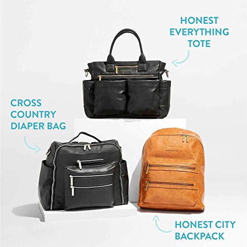 The Honest Company Vegan Leather City Backpack | Diaper Bag with Changing Pad | Black Vegan Leather with Gold Hardware | PVC-Free Lining | 16 x 5 x 18
