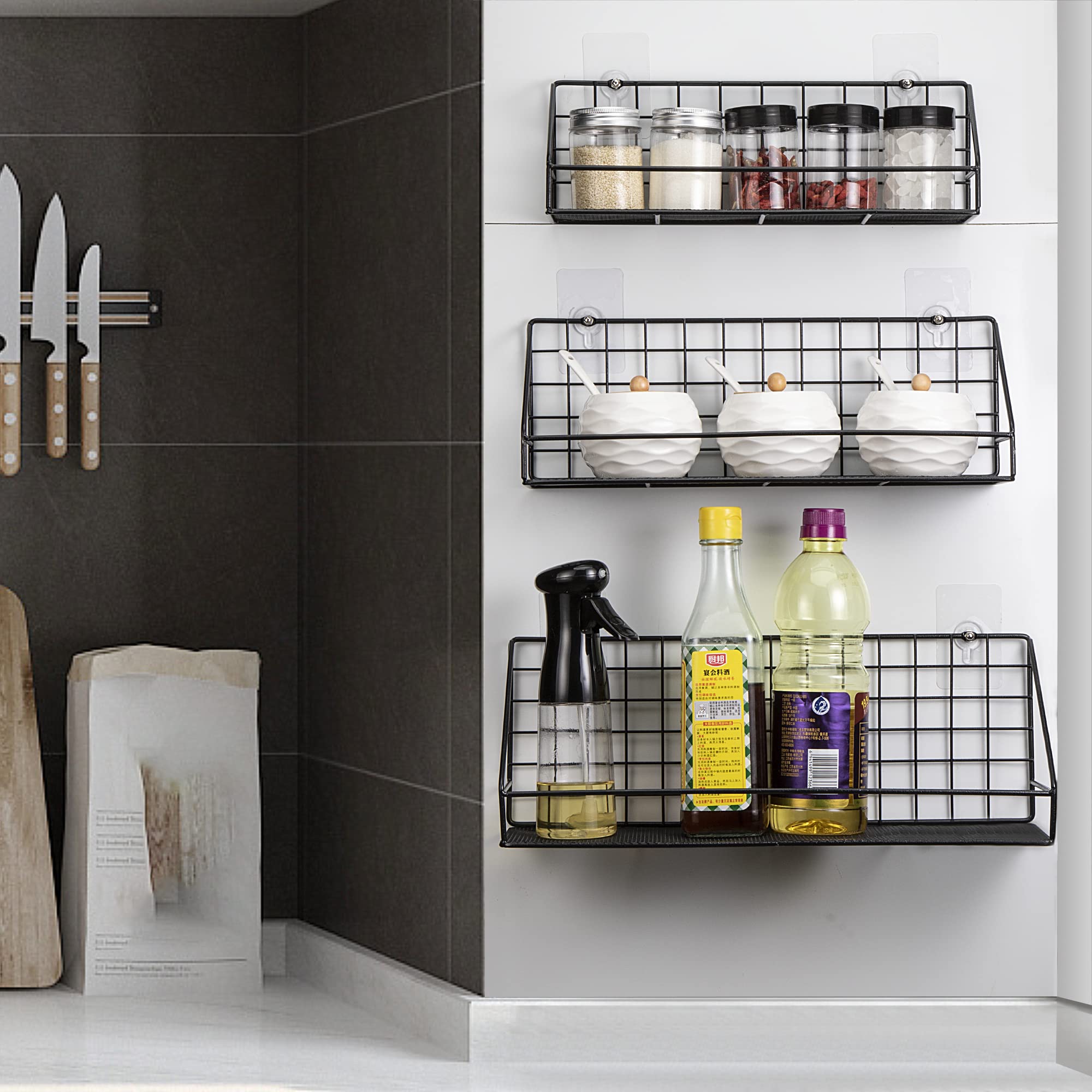 ROFAY Floating Shelves Set of 3, Wall Mounted Storage Rack Shelves for Bedroom, Living Room, Bathroom, Kitchen, Office and More - Carbonized Black