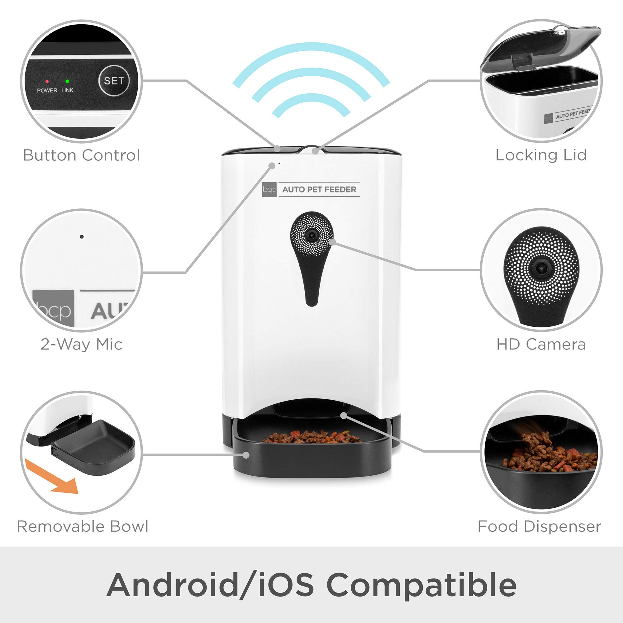 Best Choice Products Smart Automatic Pet Feeder w/HD Camera, Wi-Fi Enabled Smartphone App, Portion Control, 4.5L Food Capacity, 2-Way Audio Voice Recorder Microphone, White, for Cats and Dogs
