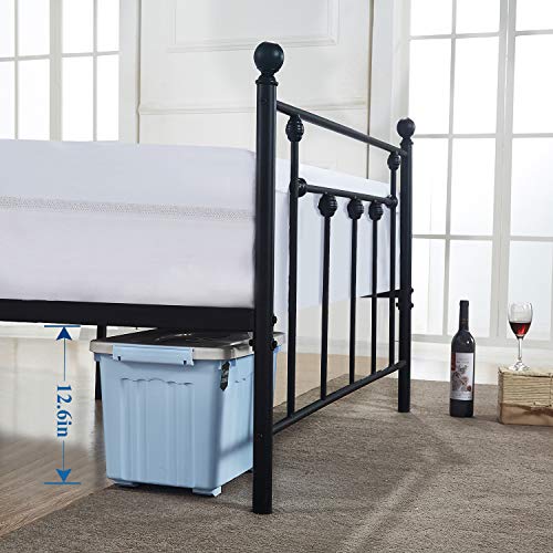 VECELO Twin Size Metal Platform Bed Frame with Headboard and Footboard, Sturdy Steel Slat Support/No Box Spring Needed Mattress Foundation/Easy Assemble,Victorian Style,Matte Black