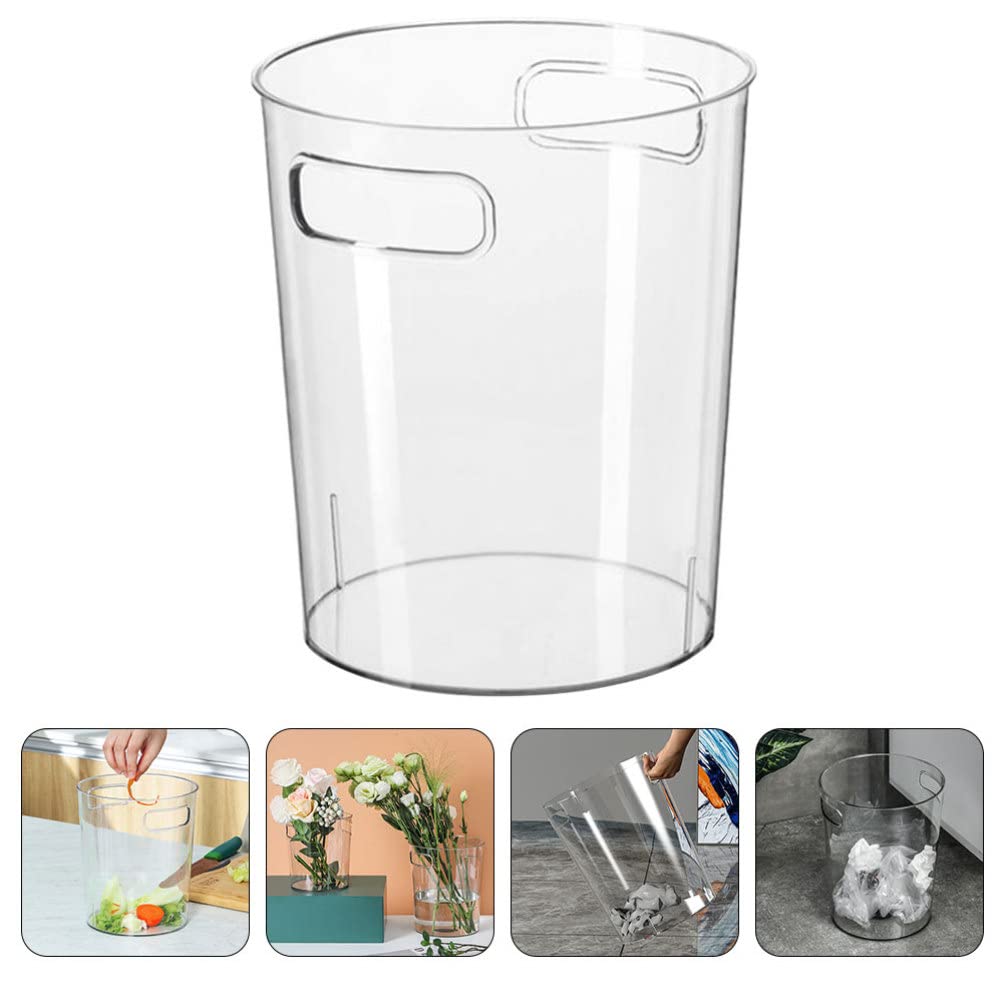 FOMIYES Waste Basket Clear Wastebasket Trash Bin with Handle Round Garbage Container Bin Small Acrylic Trash Can Plastic Wastebasket for Bathroom Bedroom Kitchen Home Office Dorm