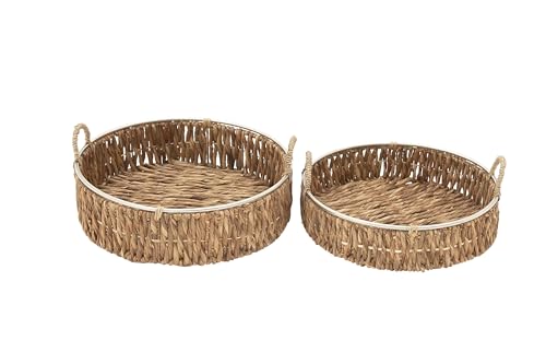 Deco 79 Dried Plant Handmade Woven Tray, Set of 2 18", 20"W, Brown