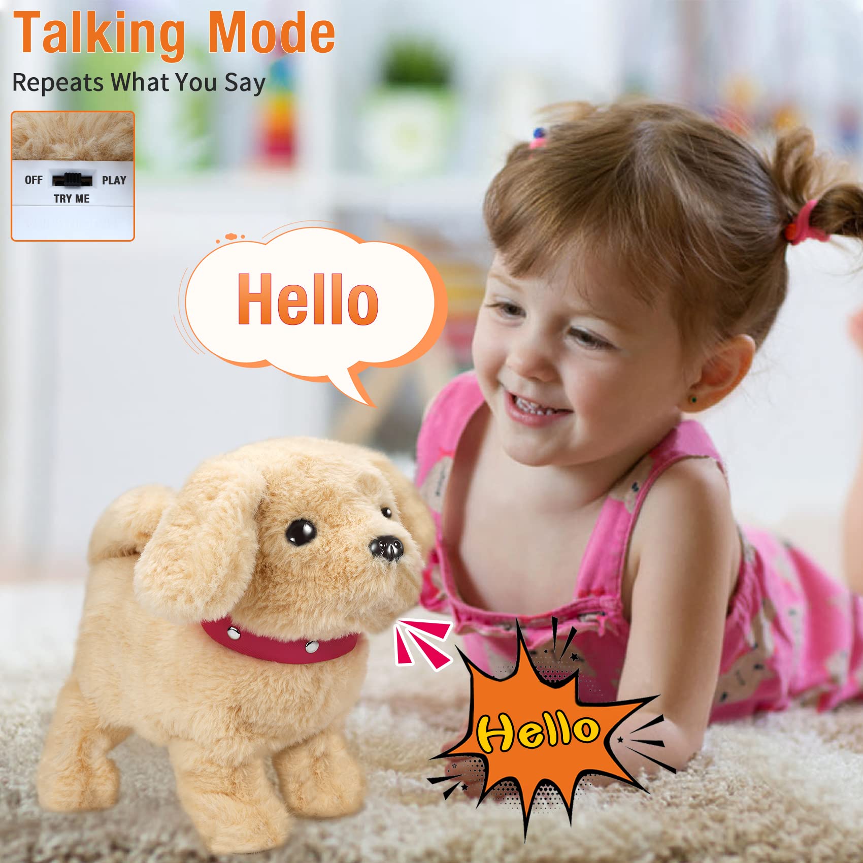 Koonie Talking Plush Golden Retriever Toy Repeats What You Say, Barks and Walks - Electronic Interactive Stuffed Puppy for Kids