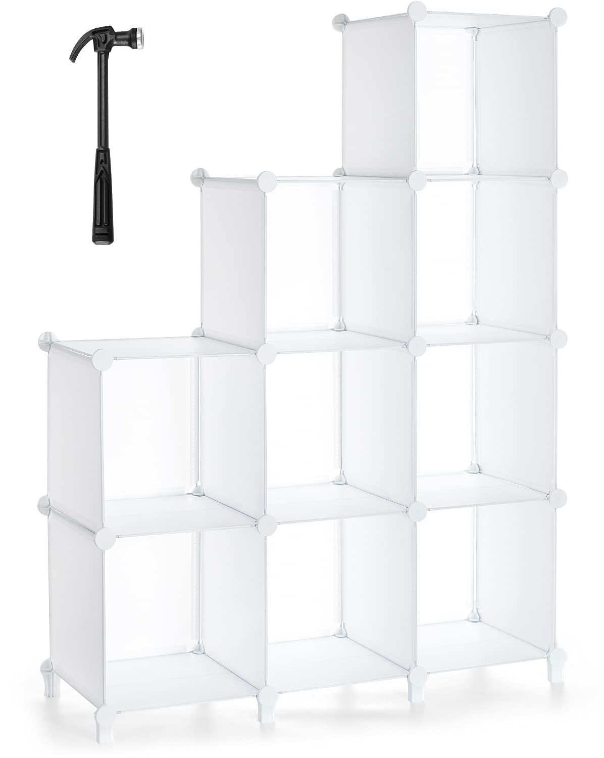 Kootek Cube Storage Organizer 9-Cube Modular Bookshelf DIY Plastic Clothes Shelves Closet Organizer Bins Square Storage Box with Hammer for Living Room Bedroom Office, White