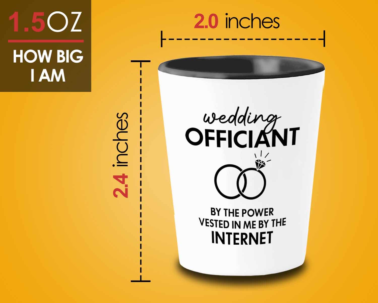 Bubble Hugs Wedding Officiant Shot Glass 1.5oz - Power Vested by Internet - Funny Officiant Proposal Marry Us Invitation Pastor Priest Internet Ordained Minister Humor