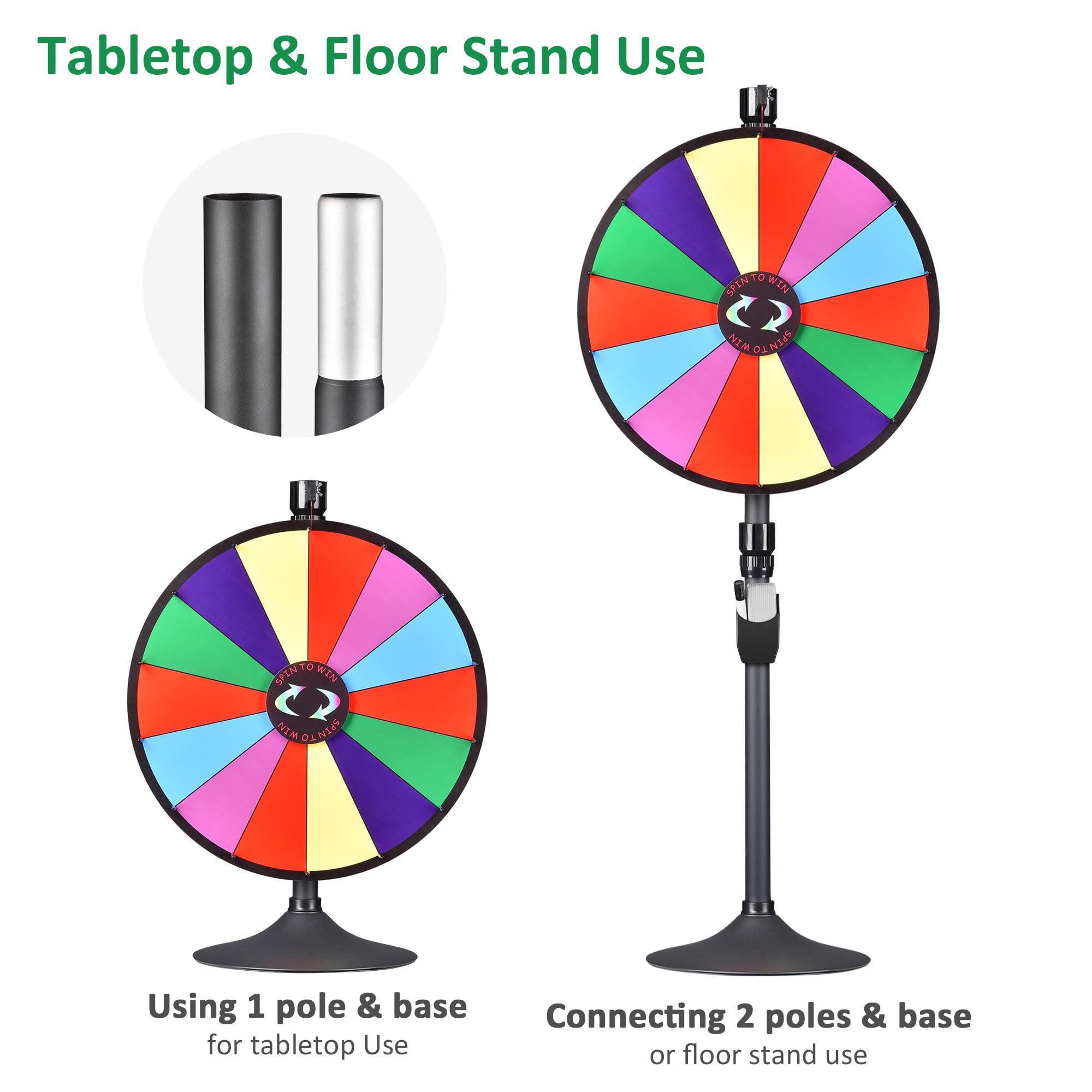WinSpin 24 Inch Heavy Duty Prize Wheel Dual Use Adjustable Tabletop and Floor Stand Fortune Wheel with Dry Erase Marker & Eraser 14 Slots Spinning Wheel for Carnival Spinner Game and Tradeshow