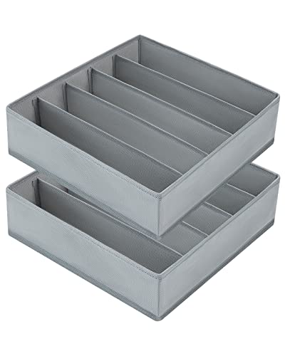 DIMJ 2 Pack Bra Drawer Organizers, 5 Cells Underwear Organizer Drawer Bra with Divider Zip Storage Cabinet Organizer Fabric Box for Bra, Socks, Ties, Belts (Grey)