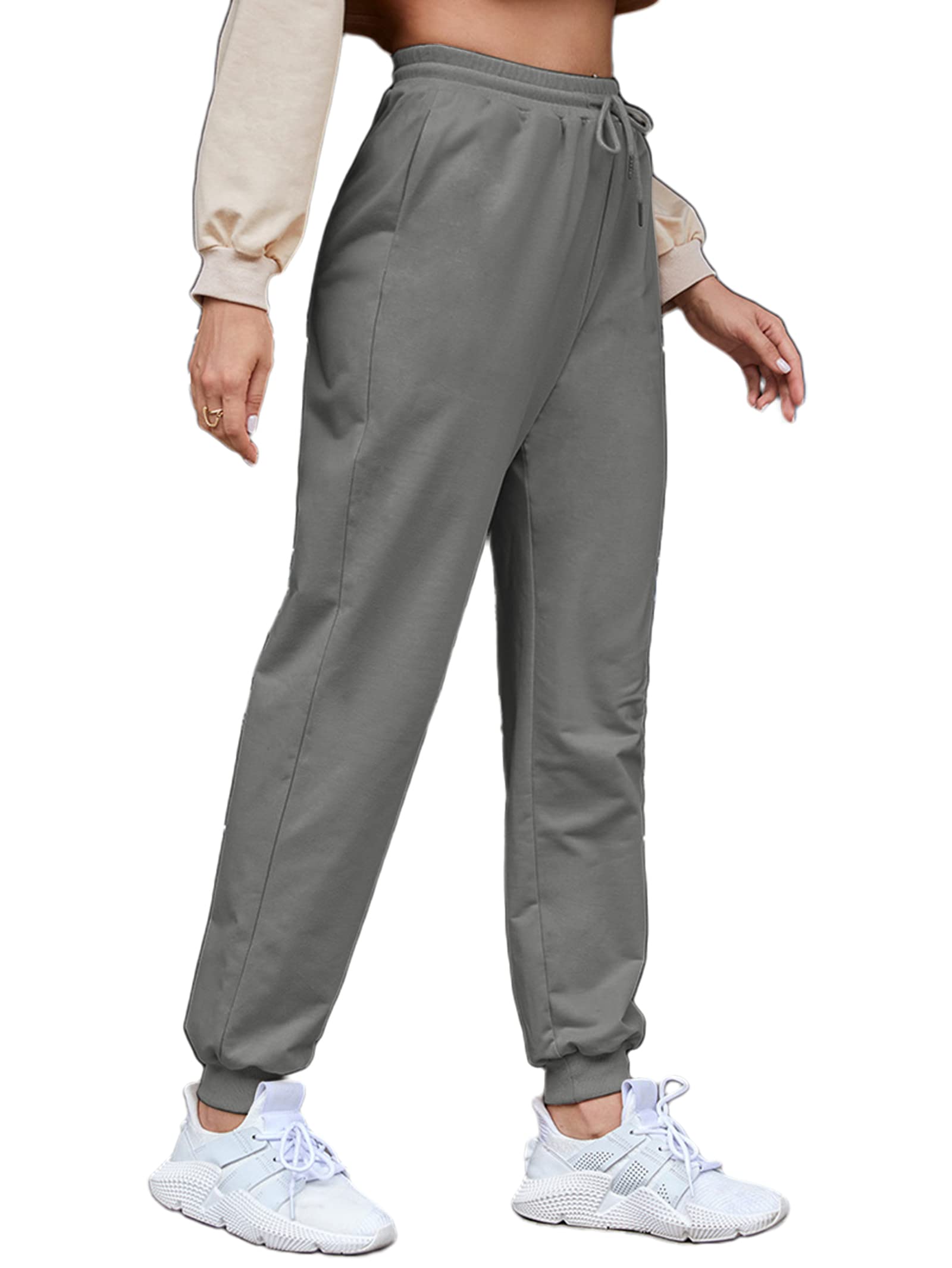 Avanova Women's High Waisted Sweatpants Joggers Workout Lounge Pants with Pockets Grey B Large