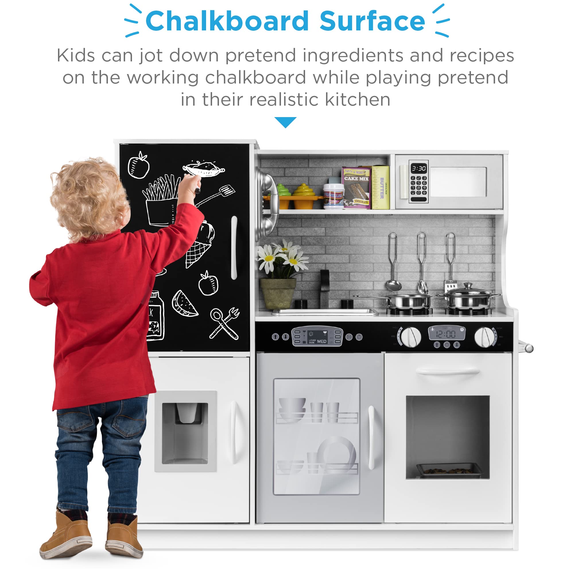 Best Choice Products Pretend Play Kitchen Wooden Toy Set for Kids w/Realistic Design, Telephone, Utensils, Oven, Microwave, Sink - White