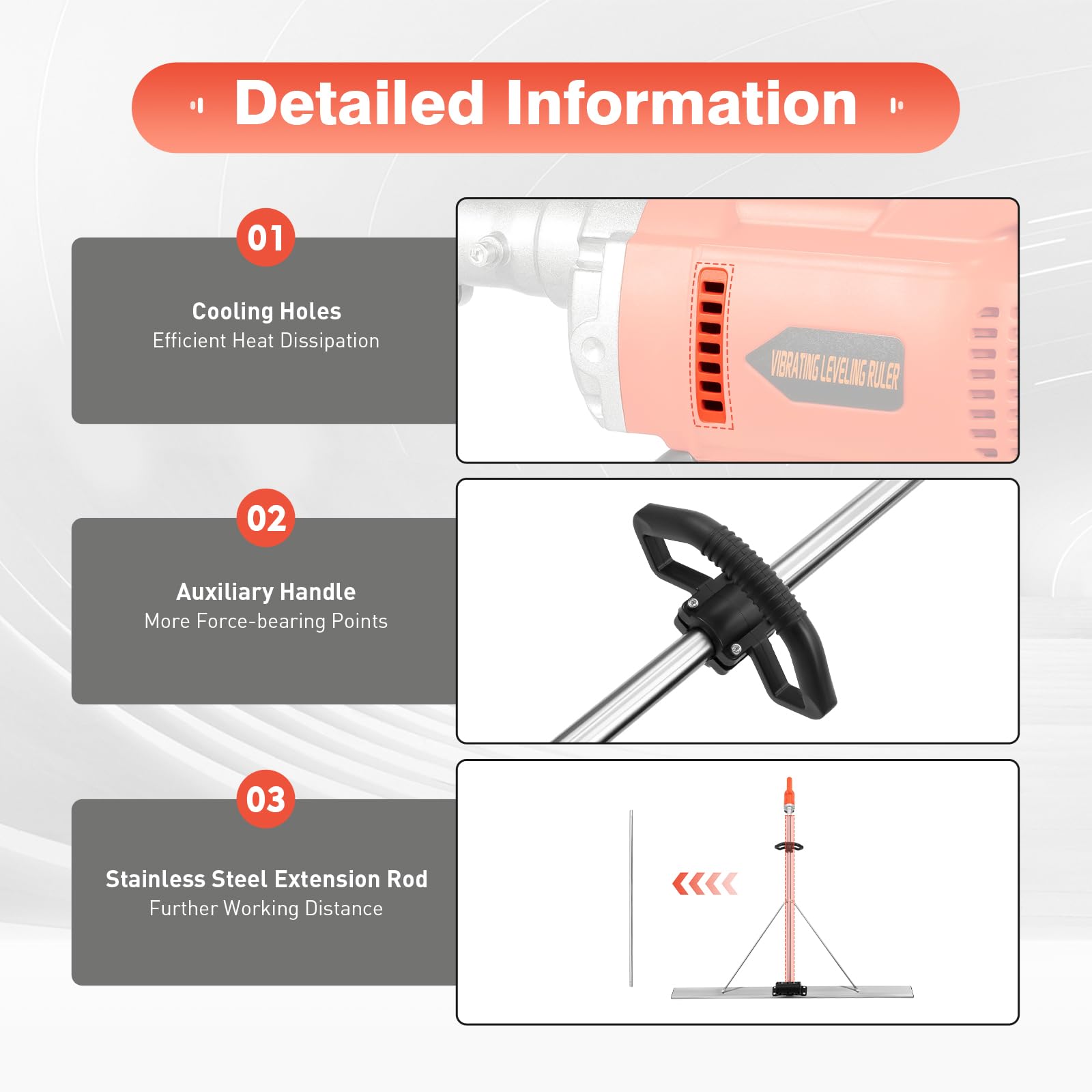 Concrete Vibrating Tool 21V Electric Cordless Concrete Screed Vibrator Kit 5FT Cement Smooth Finishing Floating Cutting Board Battery Powered Surface Leveling Ruler Poles(Sent in 2 Packages)