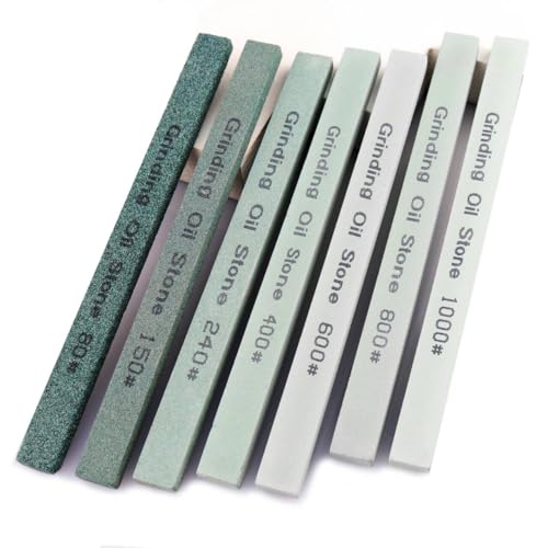 CBRIGHT 7pcs Knife Sharpening Stone Set,7 Grit Green Silicon Carbide Whetstone Stick Honing Stone for Knife,Scissor,Moldel and Bladed Tools 80# 150# 240# 400# 600# 800# 1000# (5.9x0.47x0.24Inch)