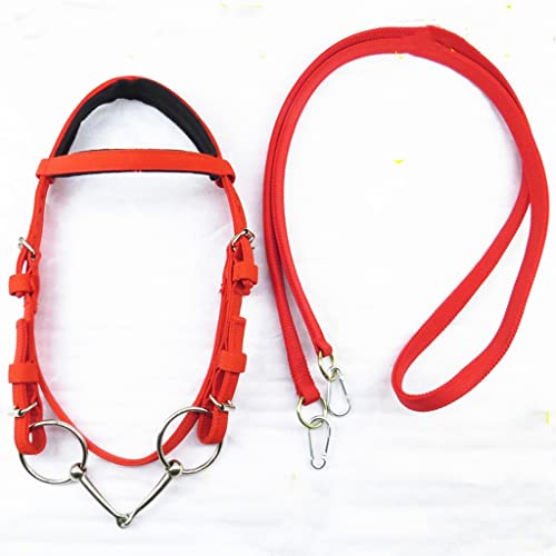 N/A Classic Horse Riding Accessories Equestrian Supplies Full Horse Bridle with Fixed Rein Red Color Belt for Horse Equipment