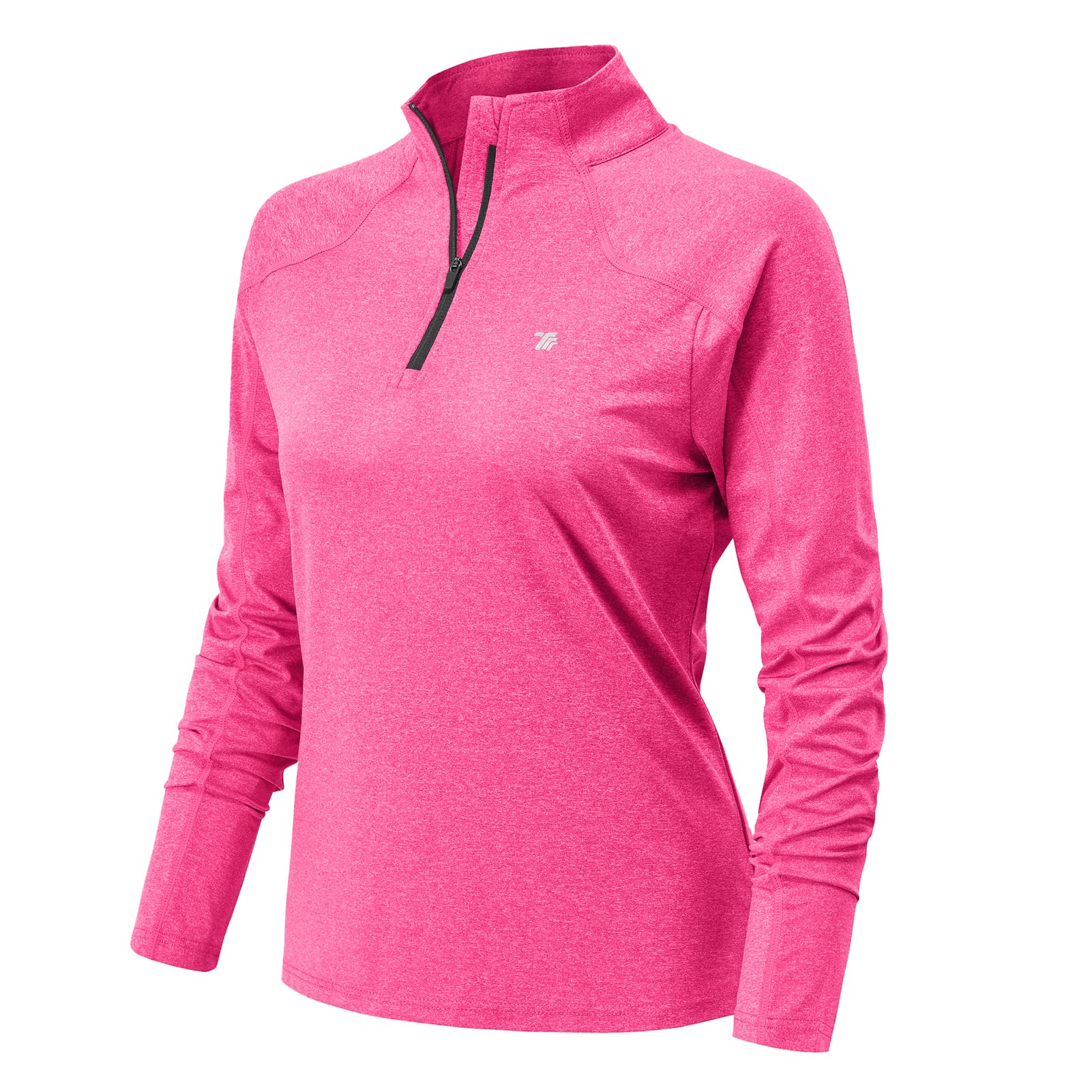 BASUDAM Women's Long Sleeve Pullover Quarter Zip Shirts Performance Moisture Wicking UPF 50+ for Running Workout Dark Pink S