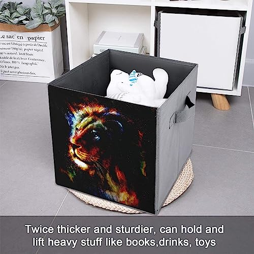 Blacklight Lion Storage Cubes with Handles Foldable Fabric Bins Organizing Baskets for Shelves Closet