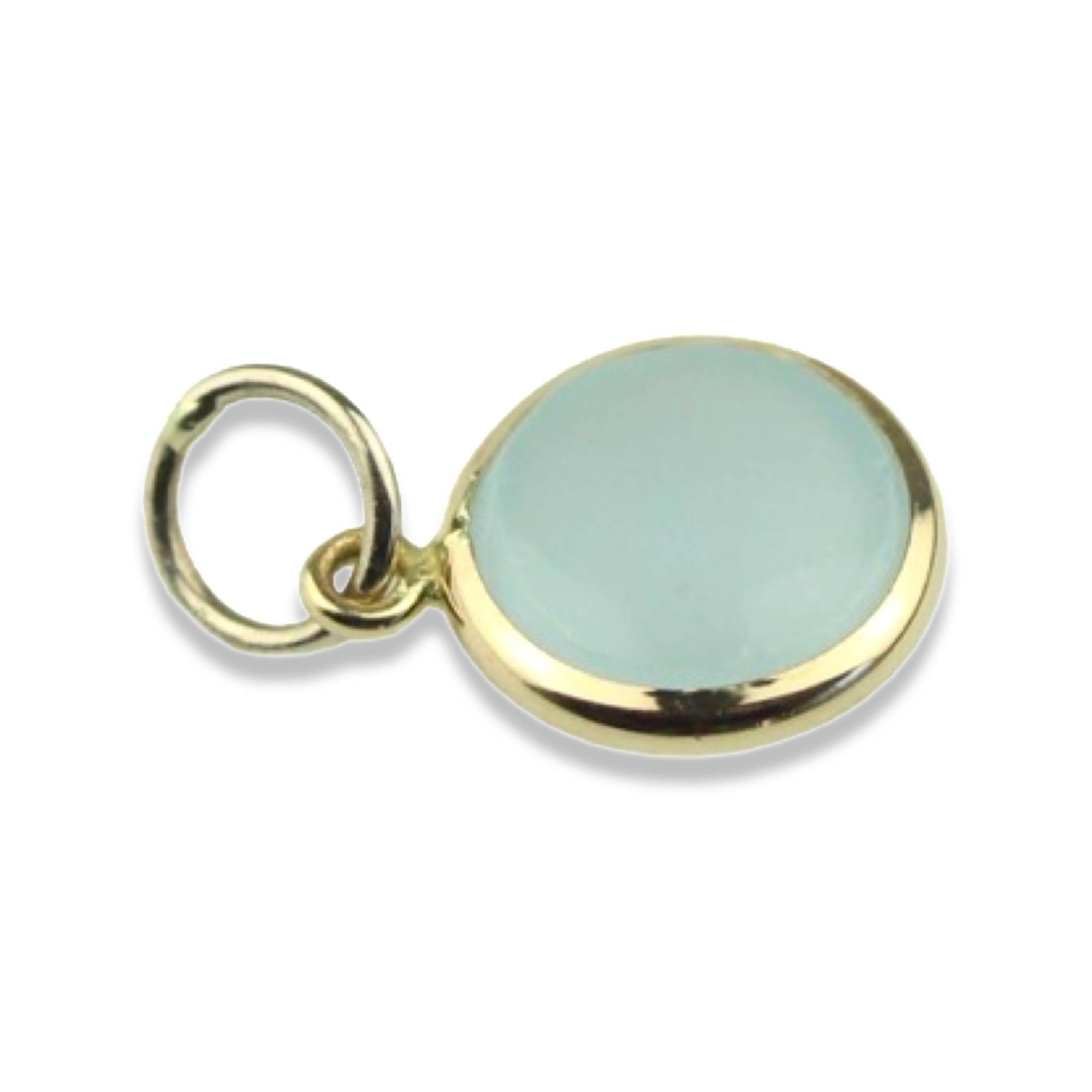 Aquamarine Charm 7.5mm Round Cabochon Handmade in 14k Yellow Gold 1.25 Carats