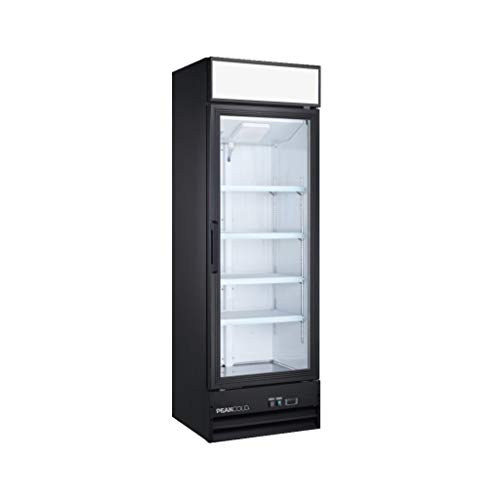 PEAKCOLD Single Glass Door Commercial Refrigerator - Retail Merchandiser Cooler; 14 Cubic Ft.