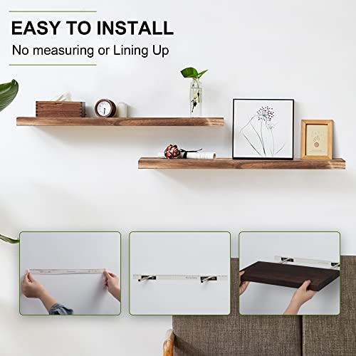 Floating Shelves, 24 Inch Wall Shelf Set of 2, Rustic Wood Shelves for Wall Storage, Wall Mounted Wooden Display Shelf for Bathroom Bedroom Kitchen Garage, Carbonized Black