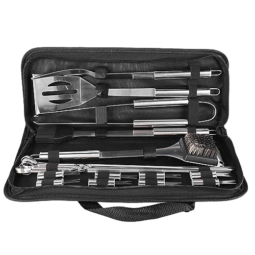 BBQ Grill Tools Set, Easy Spatula Stainless Steel Barbecue Grill Set 20 Pieces Portable for Outdoors for Camping