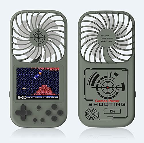 Handheld Game Console with Fan 500 Retro Nostalgic Game Mini Fan 2-in-1 2.8-inch Screen USB Mini Portable Handheld Fan Rechargeable Travel Office Home Fan, Suitable for Children/Adults (Dark Green)