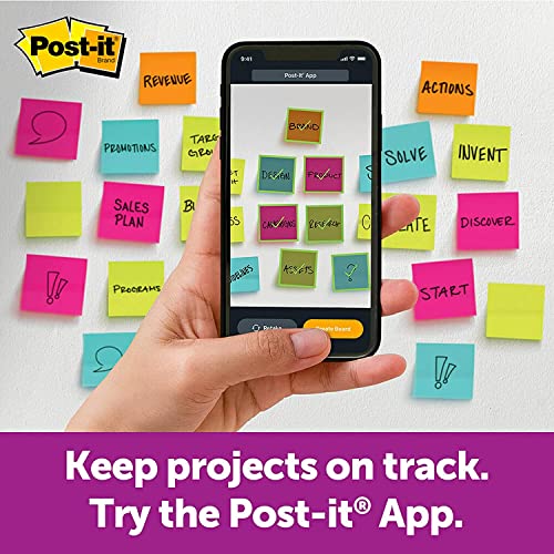 Post-it Super Sticky Pop-upNotes, 3x3 in, 6 Pads, 2x the Sticking Power, Energy Boost Collection, Bright Colors (Orange, Pink, Blue, Green),Recyclable (R330-6SSUC)