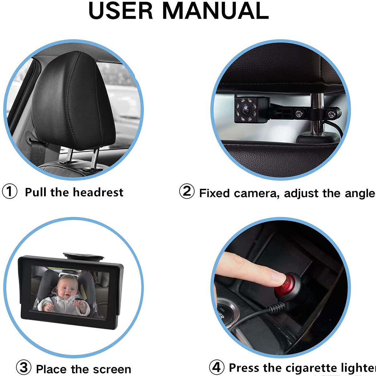 B-Qtech Baby Car Mirror, Baby Car Camera for Back Seat Rear Facing View Infant, 4.3 inch Night Vision Monitor Anti-Shake Camera 360°Adjustable Easy Observe and Install